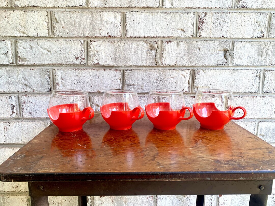 Vintage Pyrex Hot and Cold Drinkup Cups | Red Pyrex Drinkup Cups | Mid ...