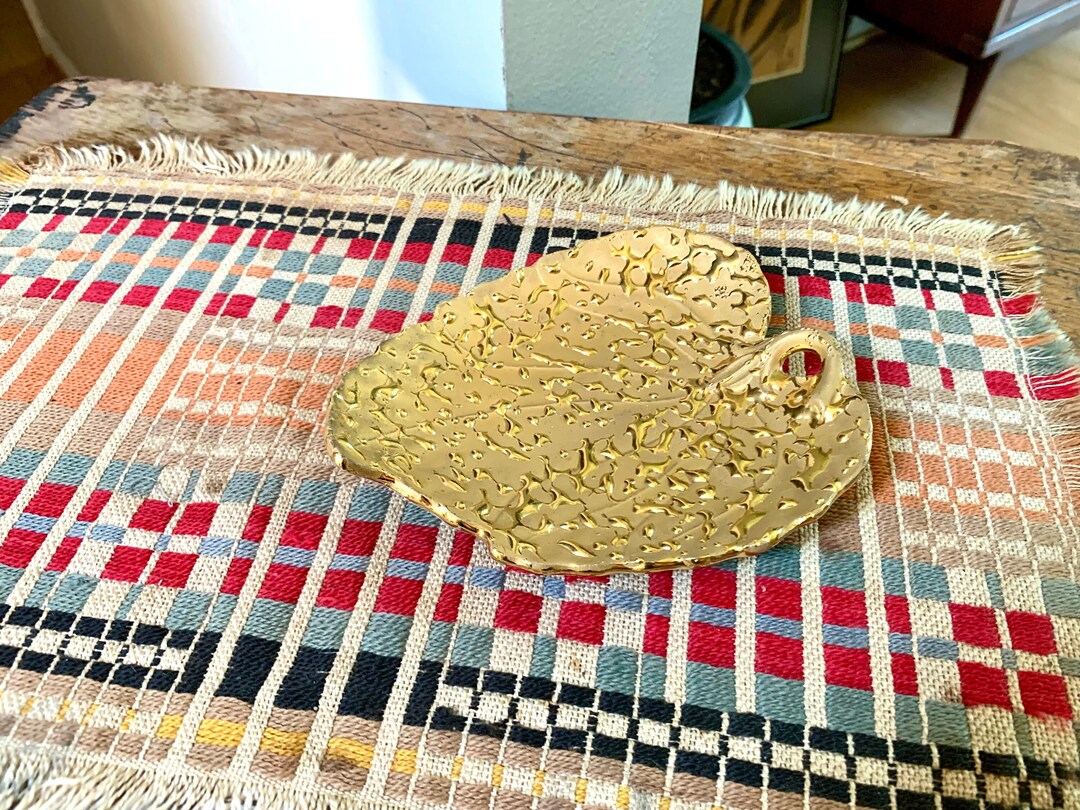 Vintage Weeping Bright 22k Gold Wet Leaf Dish | 22k Gold Leaf Trinket ...