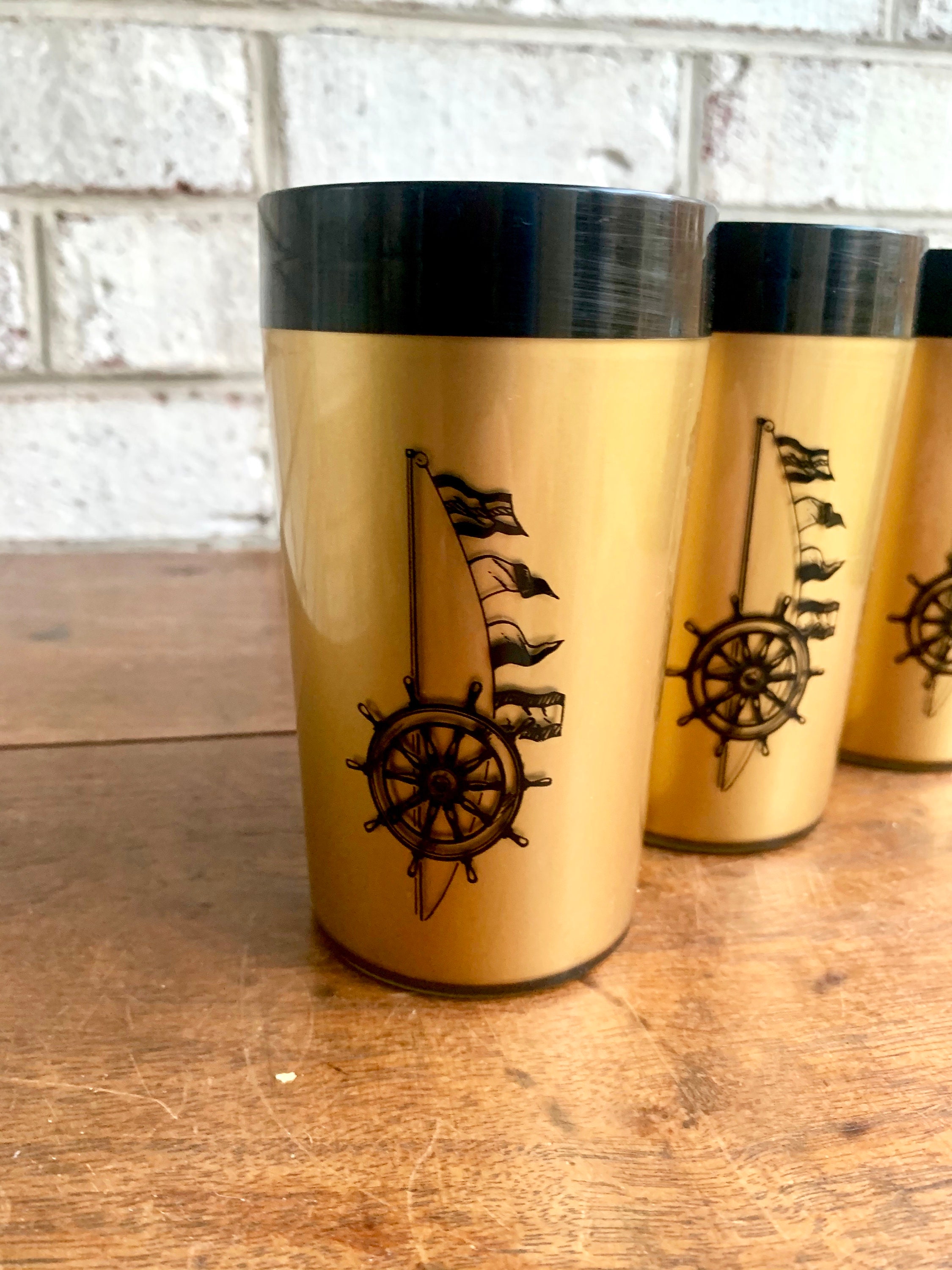 Vintage Plastic Nautical Cups NFC Gold and Black Cups | Etsy
