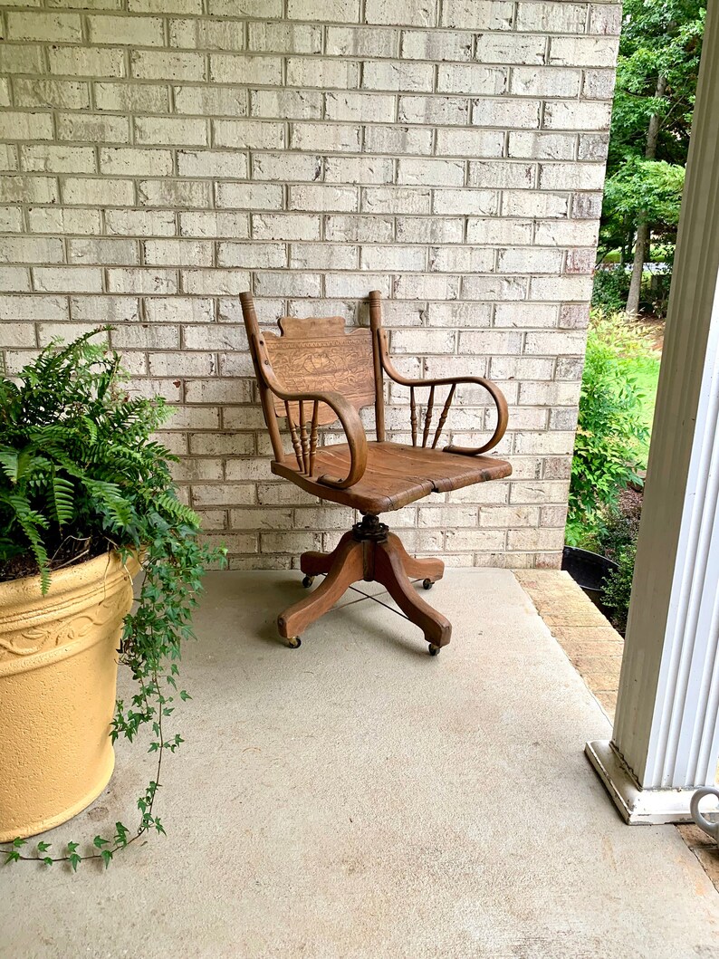 Rustic Solid Wood Desk Chair Primitive Wooden Swivel Chair - Etsy
