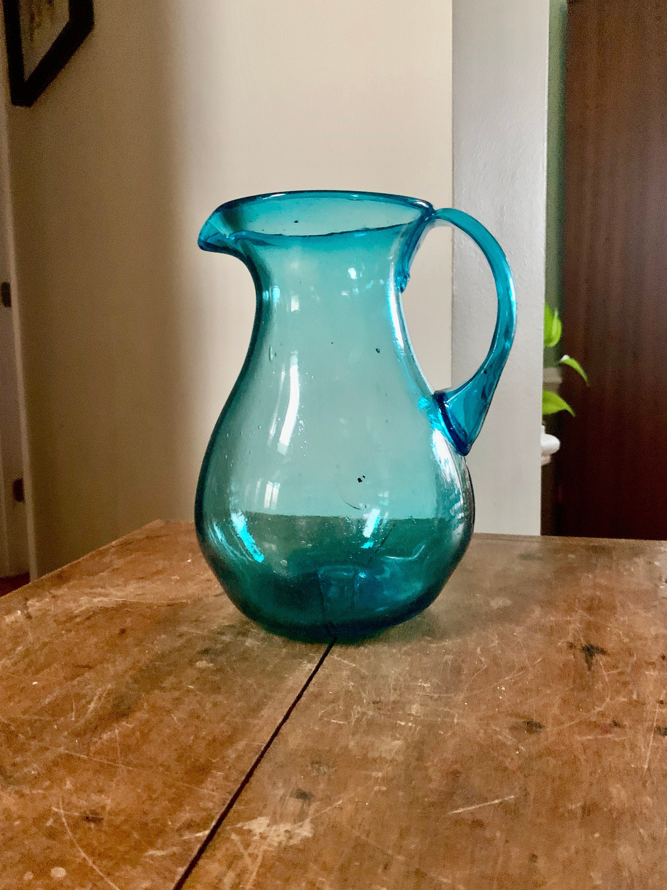 Large Blenko Style Blue Pitcher Thick Color Glass Pitcher | Etsy