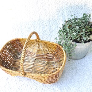 Vintage Wicker Basket With Handle | Rustic Wicker Storage | 80's ...