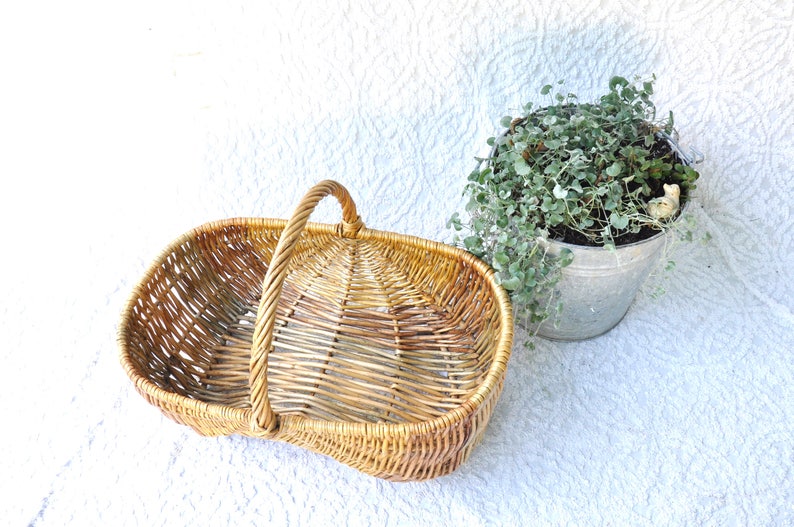 Vintage Wicker Basket With Handle Rustic Wicker Storage - Etsy