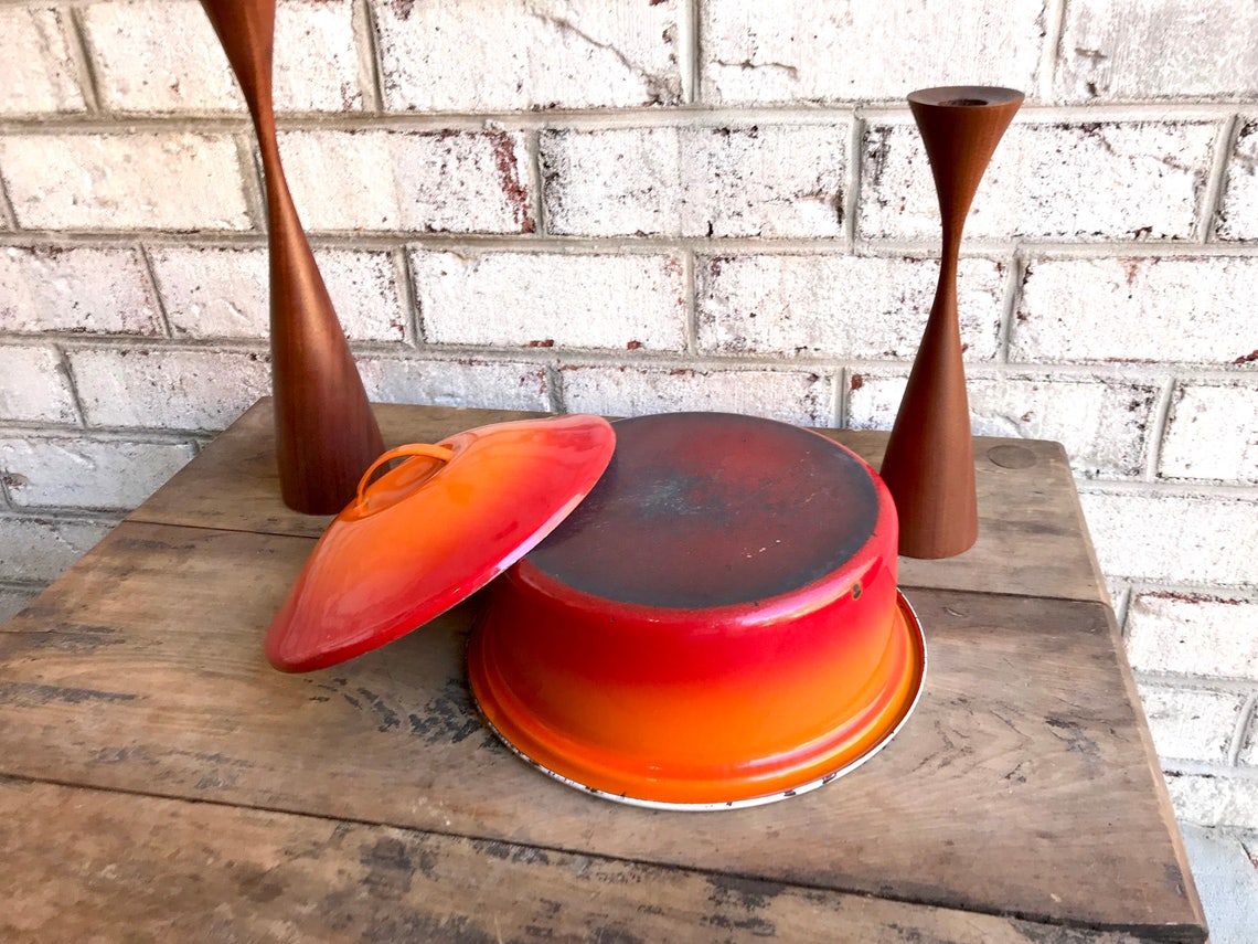 Vintage Red and Orange Enamel Pot Rustic Red Enamel | Etsy