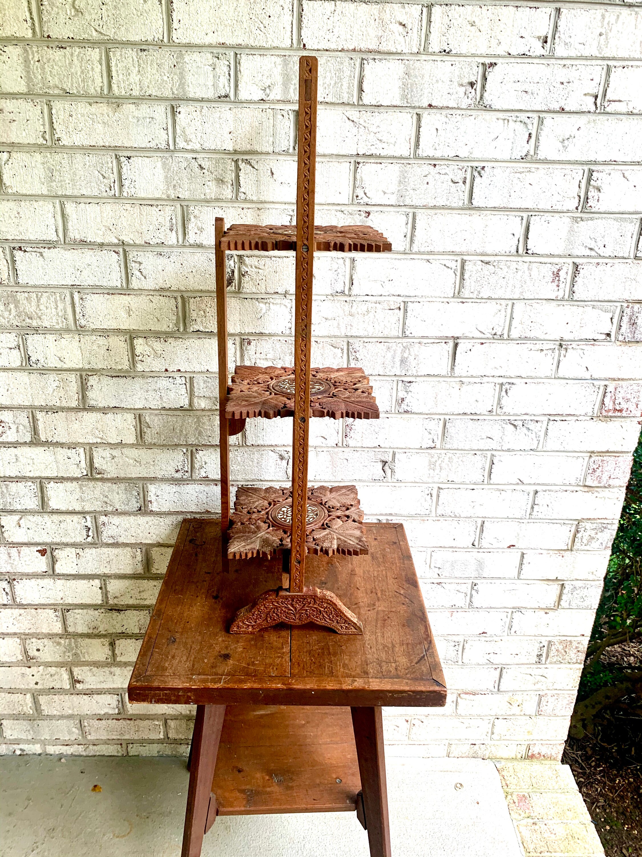 Vintage Carved Wood Three Tier Folding Cake/pie Stand Carved - Etsy