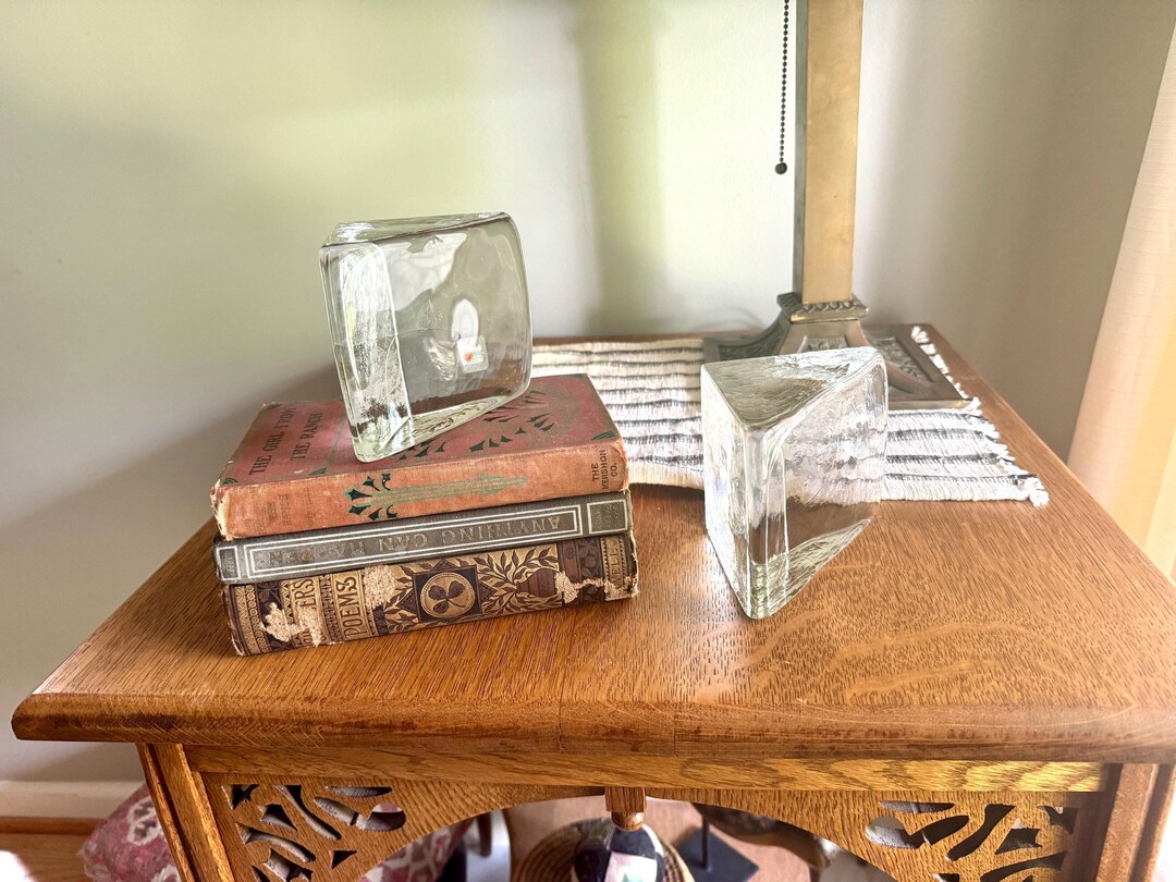 Vintage Blenko Ice Triangular Glass Block Bookends| Clear Solid Glass ...