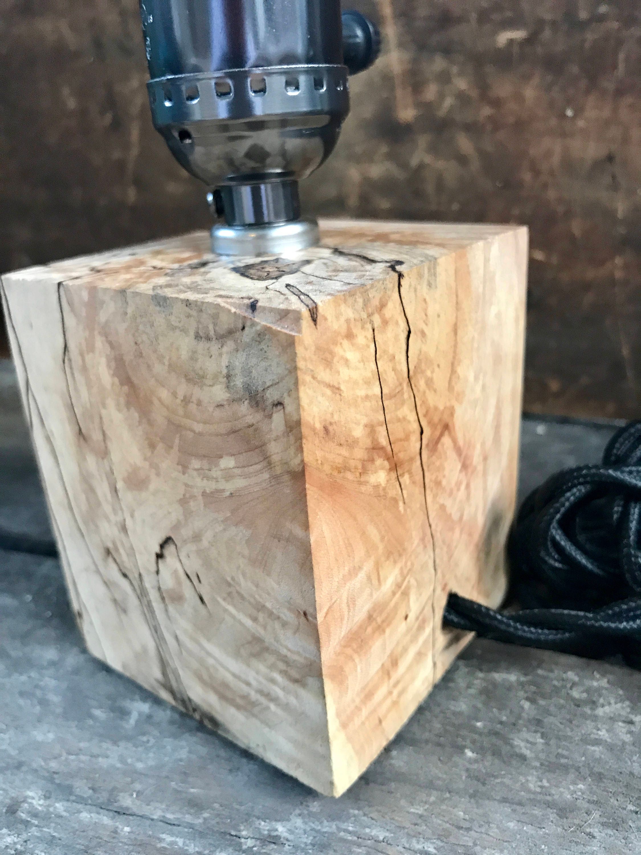 Simple Rustic Spalted Maple Desk Lamp Wood Block Lamp | Etsy
