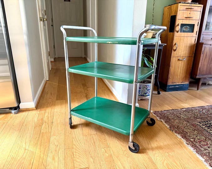 Vintage Distressed Green Cosco Bar Cart | MCM Metal Bar Cart | Green 3 ...