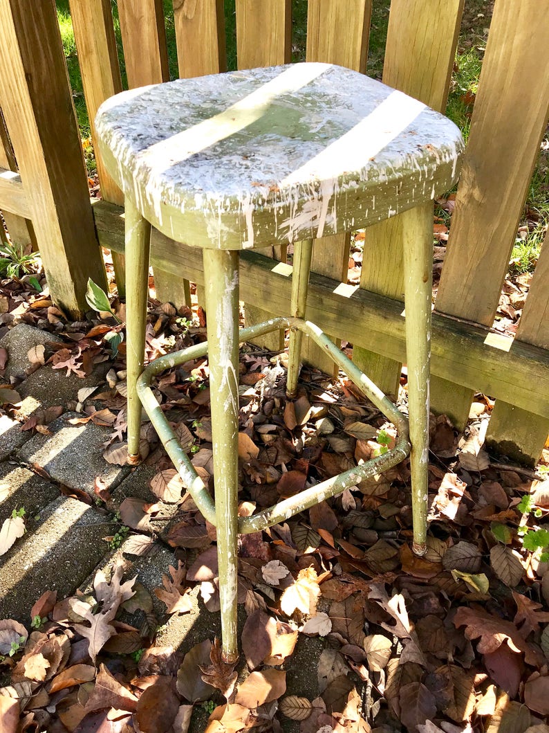 Tall Metal Stool Rustic Painted Stool Industrial Painters | Etsy