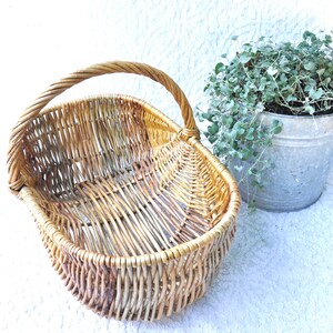 Vintage Wicker Basket With Handle | Rustic Wicker Storage | 80's ...