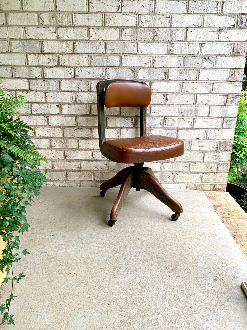 Vintage Solid Wood Desk Chair Domore Chair Co. Wooden Swivel - Etsy
