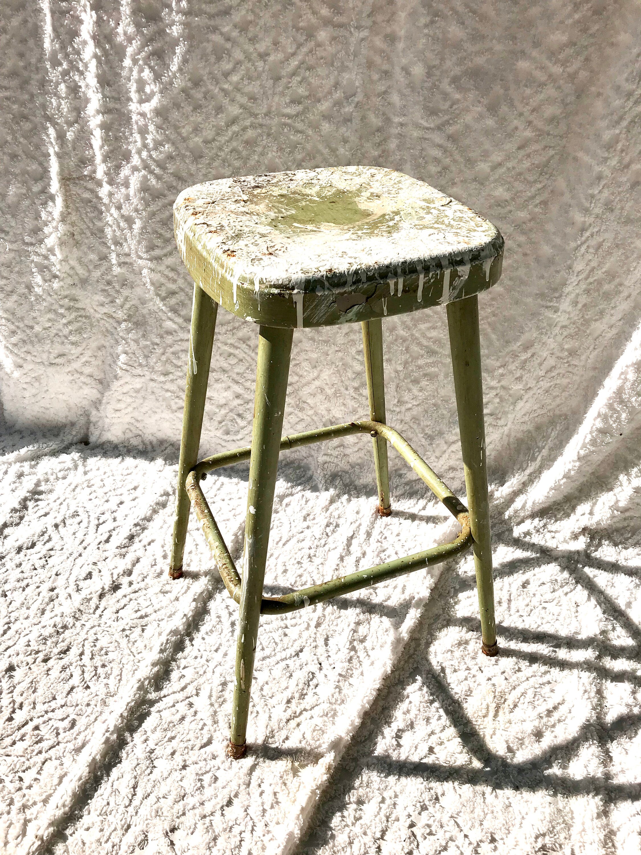 Tall Metal Stool Rustic Painted Stool Industrial Painters | Etsy