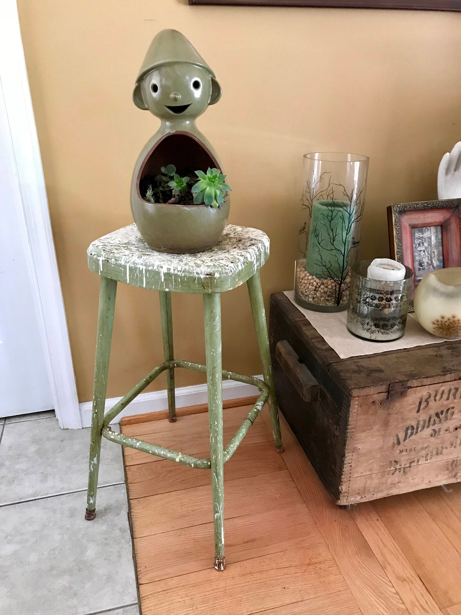 Tall Metal Stool Rustic Painted Stool Industrial Painters - Etsy