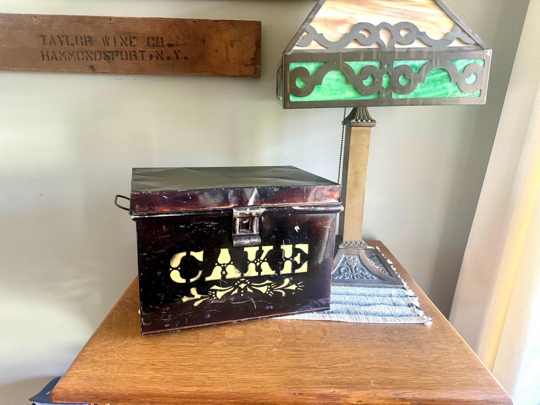 Antique Toleware Tin Cake Box | Hinged Top Cake Box | Primitive Tin ...
