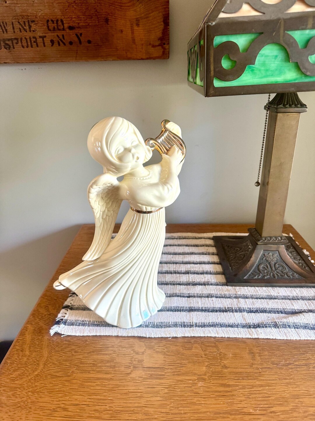 Vintage Large Angel With Harp Ceramic Figurine | White & Gold Atlantic ...