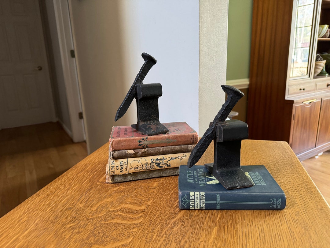 Antique Railroad Rail and Spike Bookends | Industrial Sculpture ...