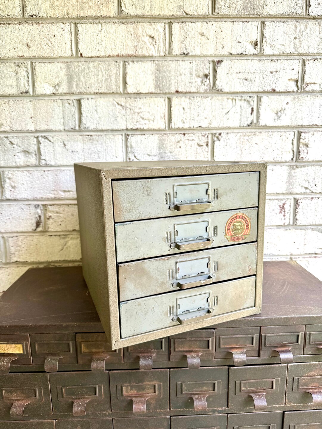 Vintage Rustic Union Cabinet | Rustic Metal 4 Drawer Desktop Organizer ...