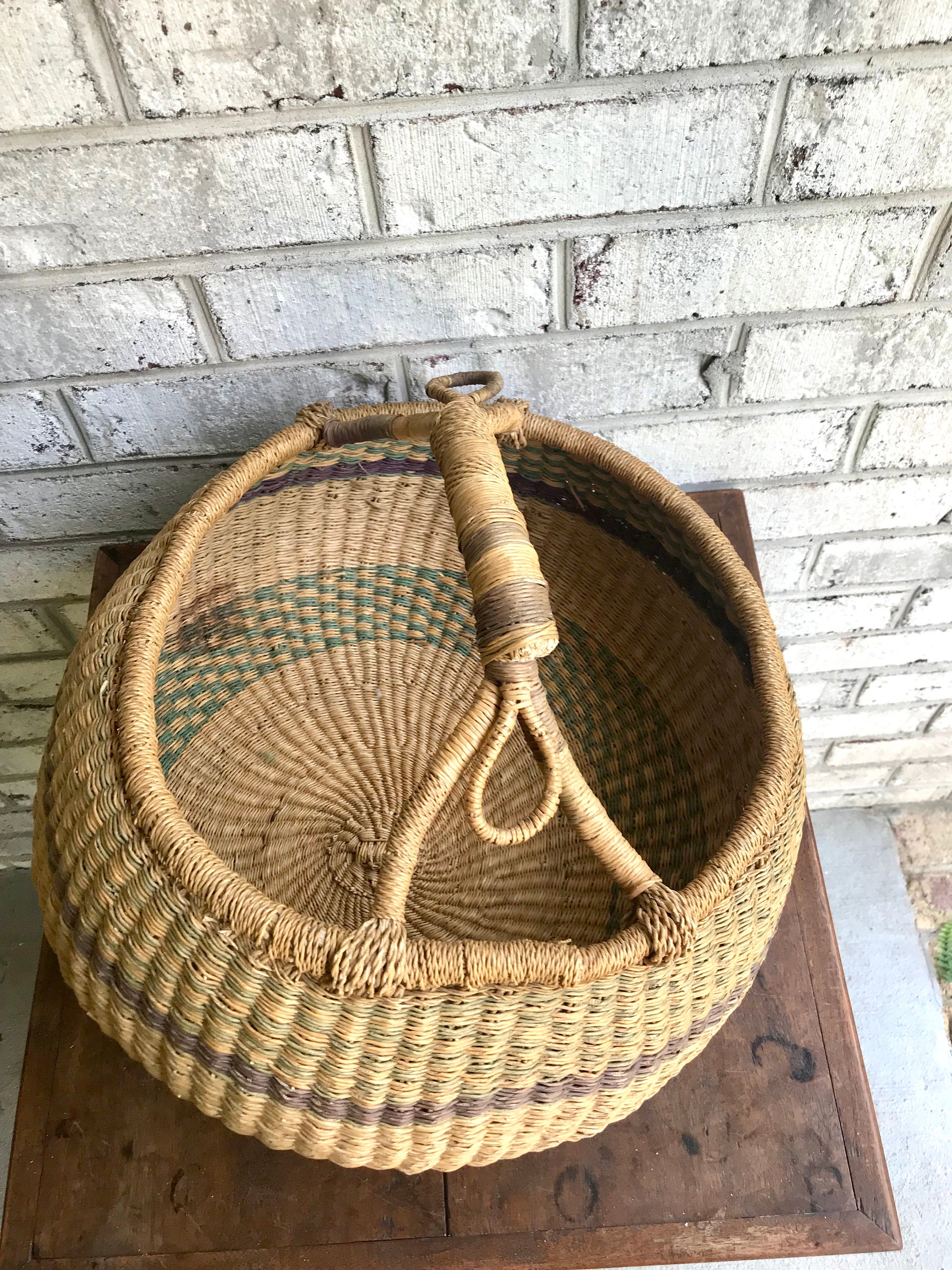 Vintage Unique Gathering Basket Bohemian Decor Basket Coiled - Etsy