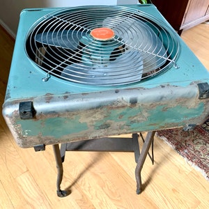 Vintage Large Wizard Breeze Box Fan Vintage 3 Speed Turquoise Floor Fan ...