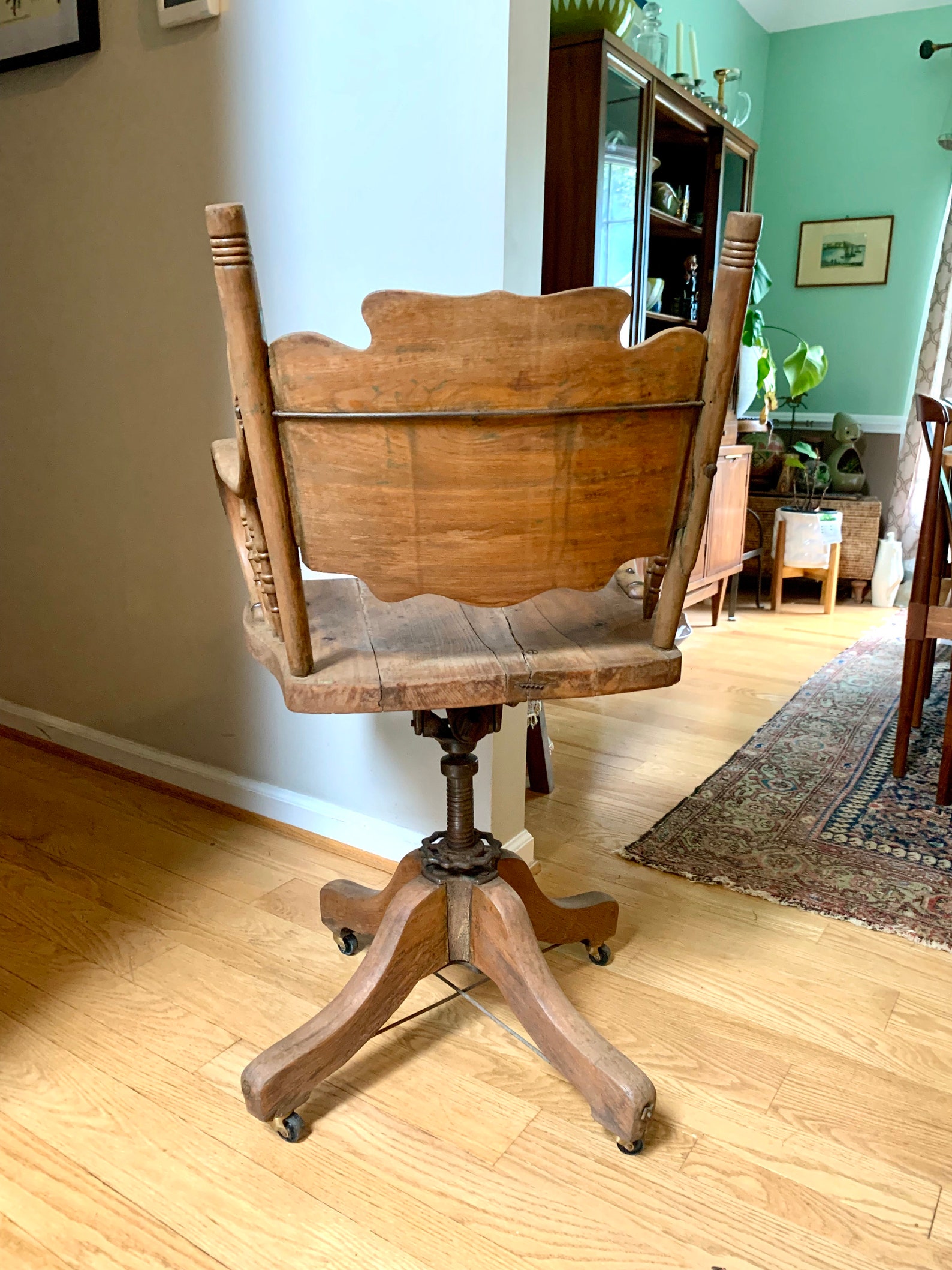 Rustic Solid Wood Desk Chair Primitive Wooden Swivel Chair - Etsy