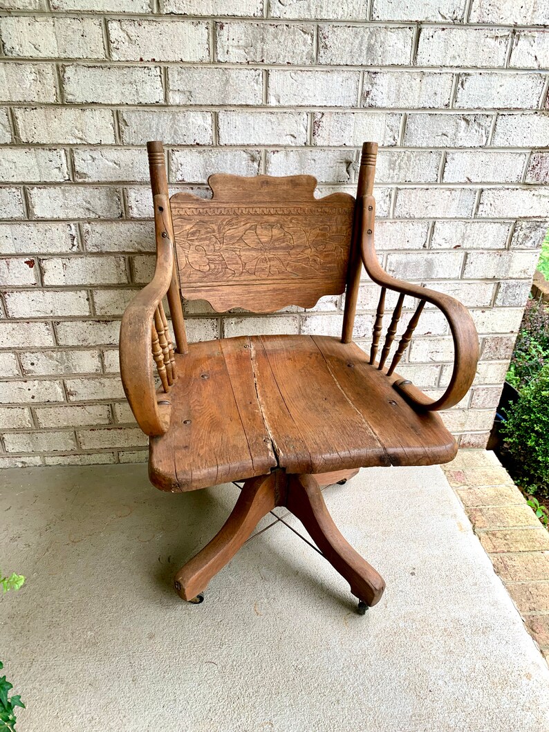 Rustic Solid Wood Desk Chair Primitive Wooden Swivel Chair - Etsy
