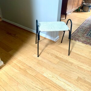 Vintage MCM Vinyl Stool | MCM Foot Stool | Rustic Black Metal Stool ...