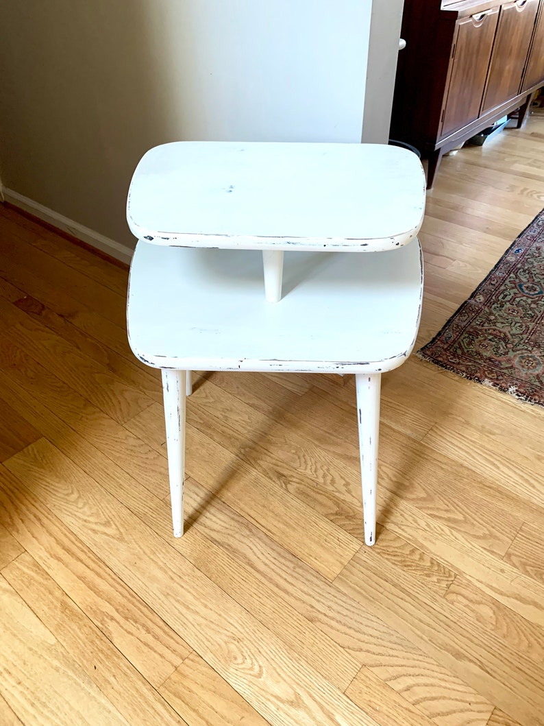 Mid Century Two Tier End Table MCM White Night Stand | Etsy