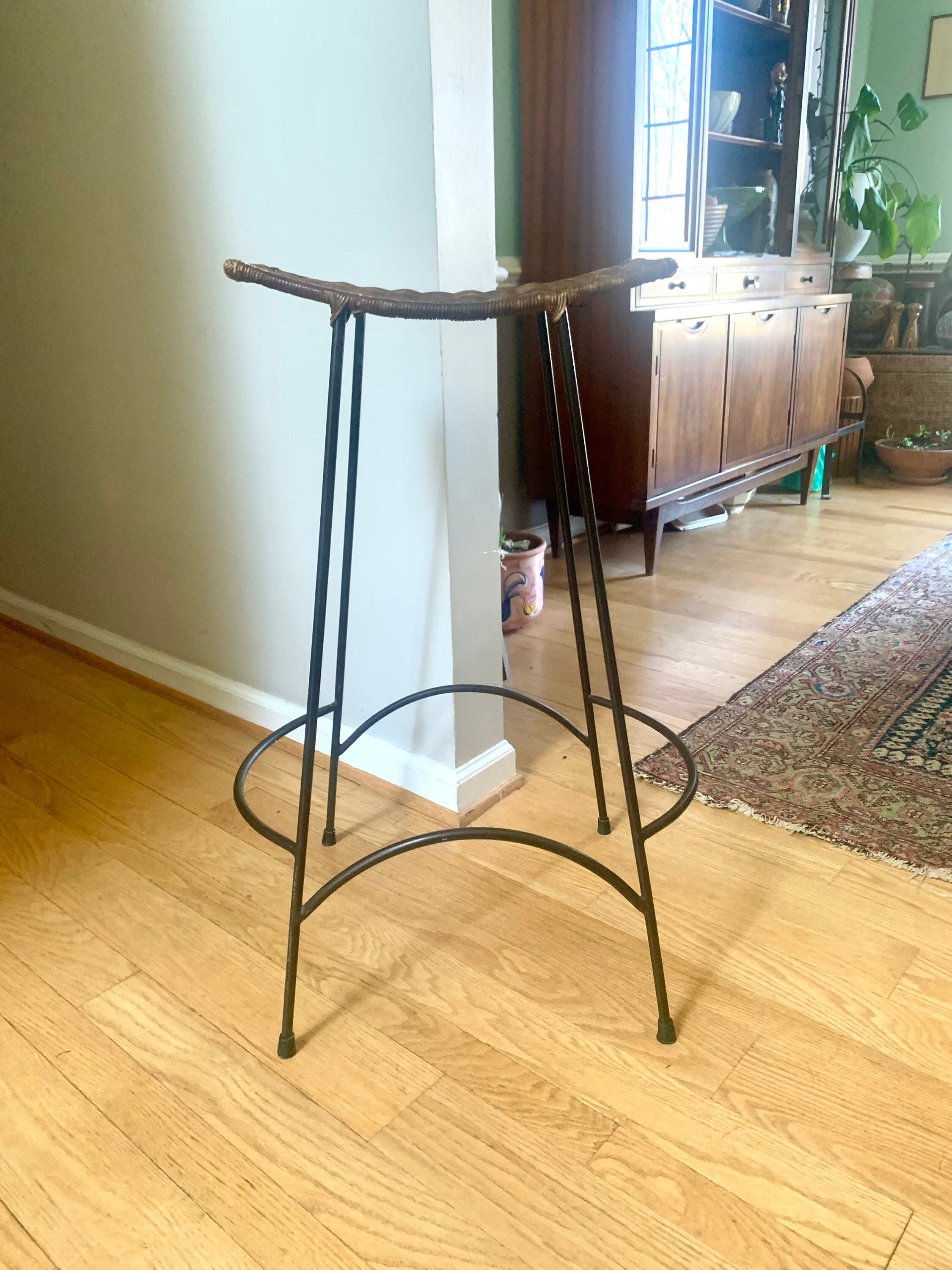 Vintage MCM Arthur Umanoff Bar Stool Metal and Rattan MCM - Etsy