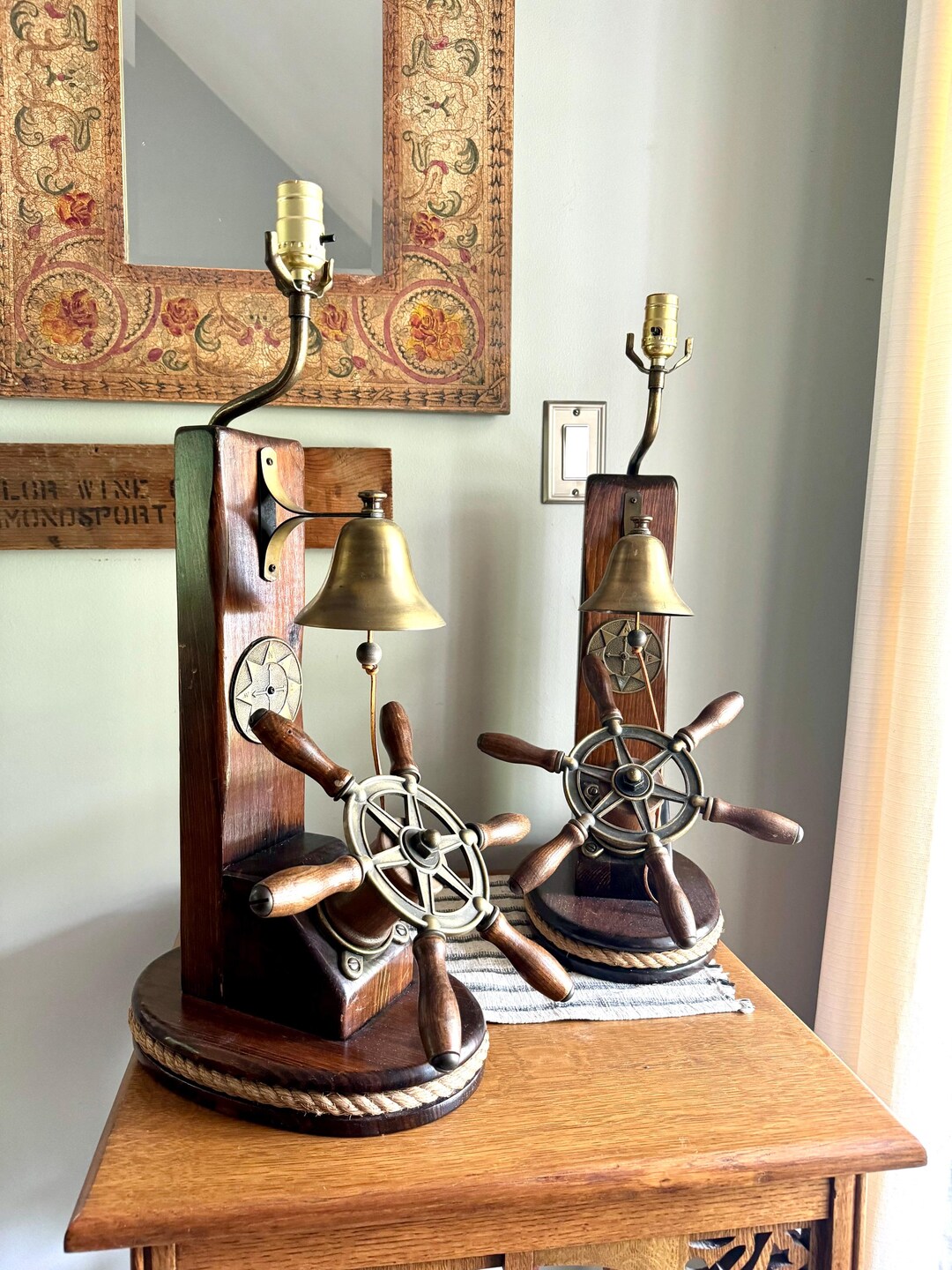 Vintage Pair of Nautical Themed Lamps | Ship's Wheel and Bell Themed ...