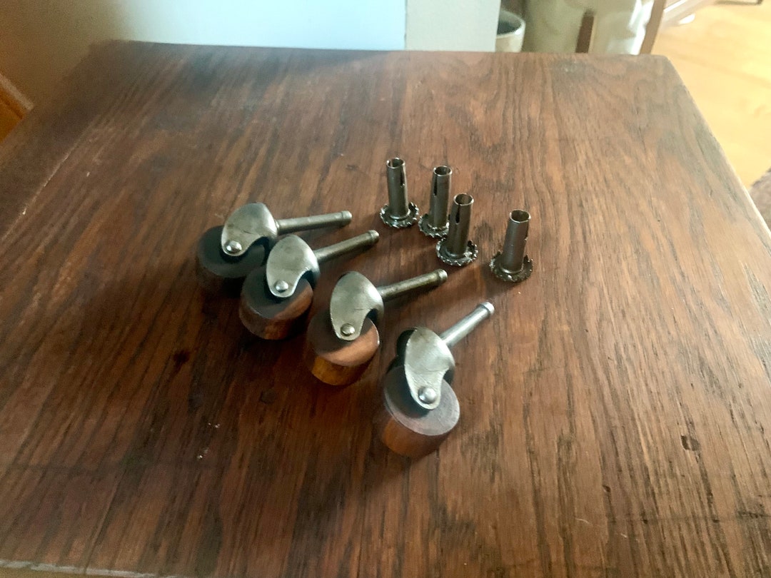 Salvaged Set of 4 Wood Casters Wooden Wheel Casters Complete Set of 4 ...