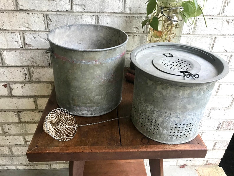 Rustic Minnow Bucket Metal Bait Bucket With Net Two Piece | Etsy