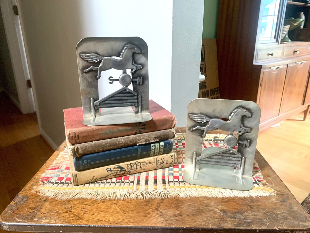 Vintage Pewter Metzke 1976 Bookends | Horse Weathervane Bookends ...