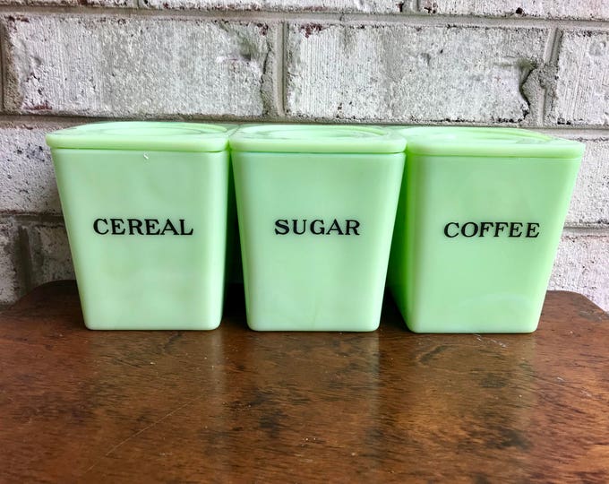 Reservedset of Jadeite Kitchen Canisters Jeannette Jadeite Kitchen ...