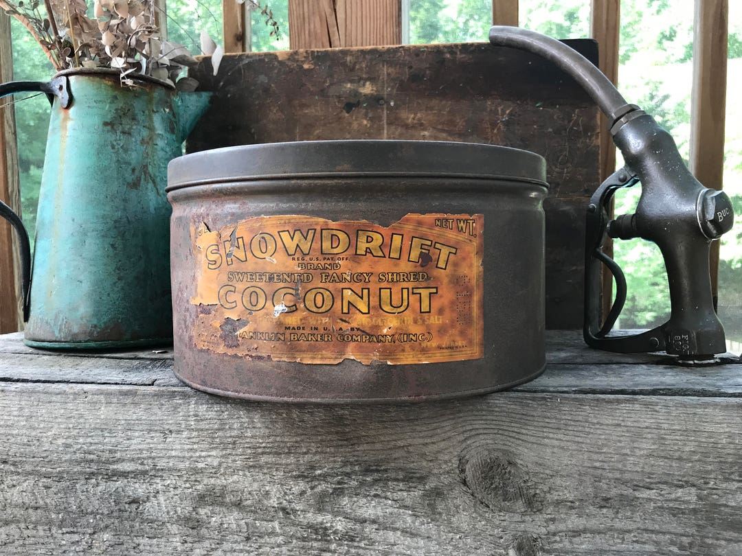 Large Vintage Tin Snowdrift Coconut Tin Rustic Advertisement Tin ...