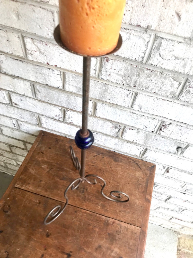 Vintage Iron Candle Stick Rod Iron Candle Holder With Blue - Etsy