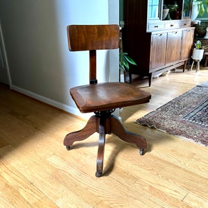 Vintage Solid Wood Desk Chair | Wooden Swivel Chair | Wood Industrial ...
