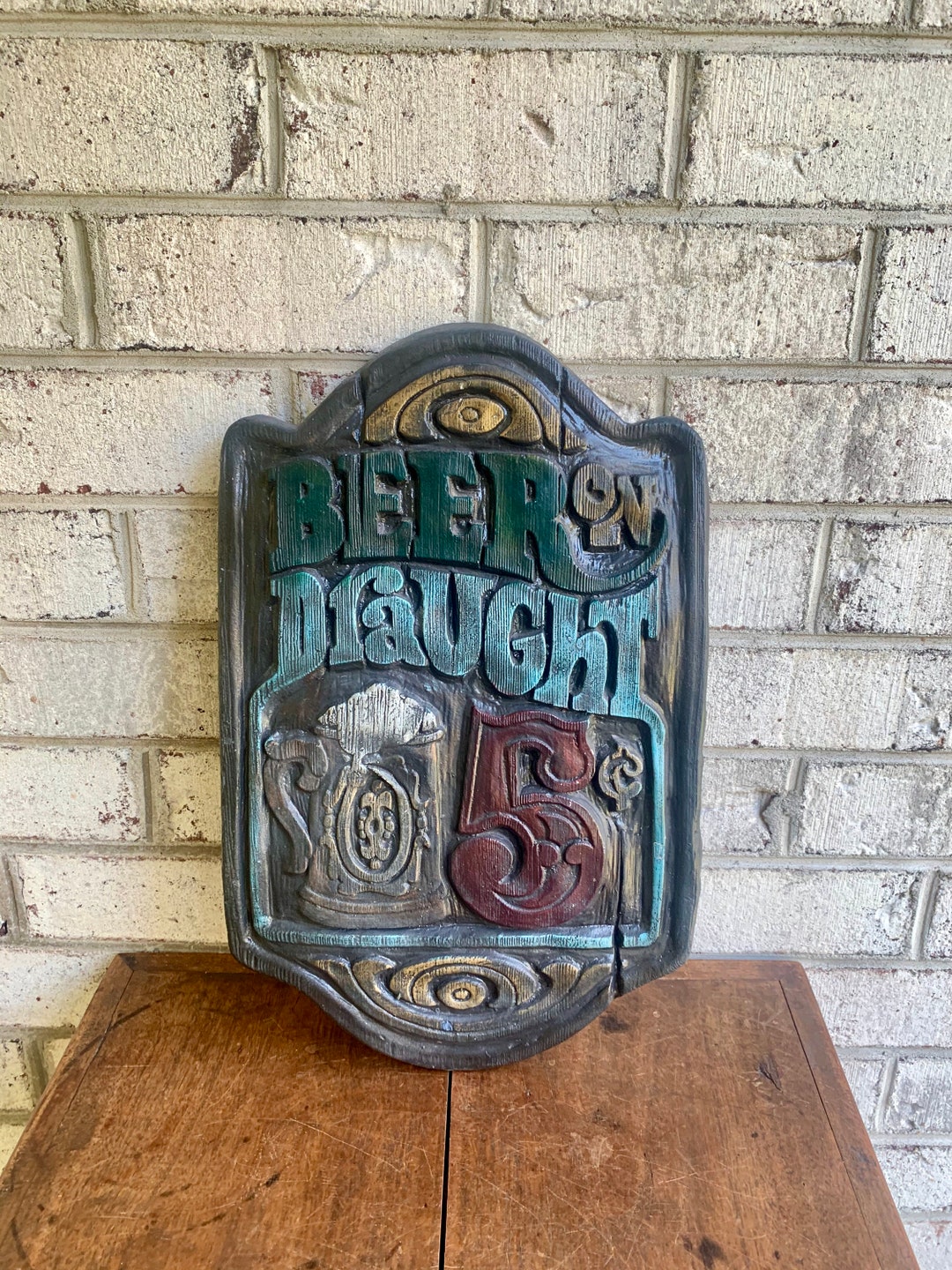 Vintage Plaster Beer Sign Beer on Draught Sign Man Cave Decor Sign Bar ...