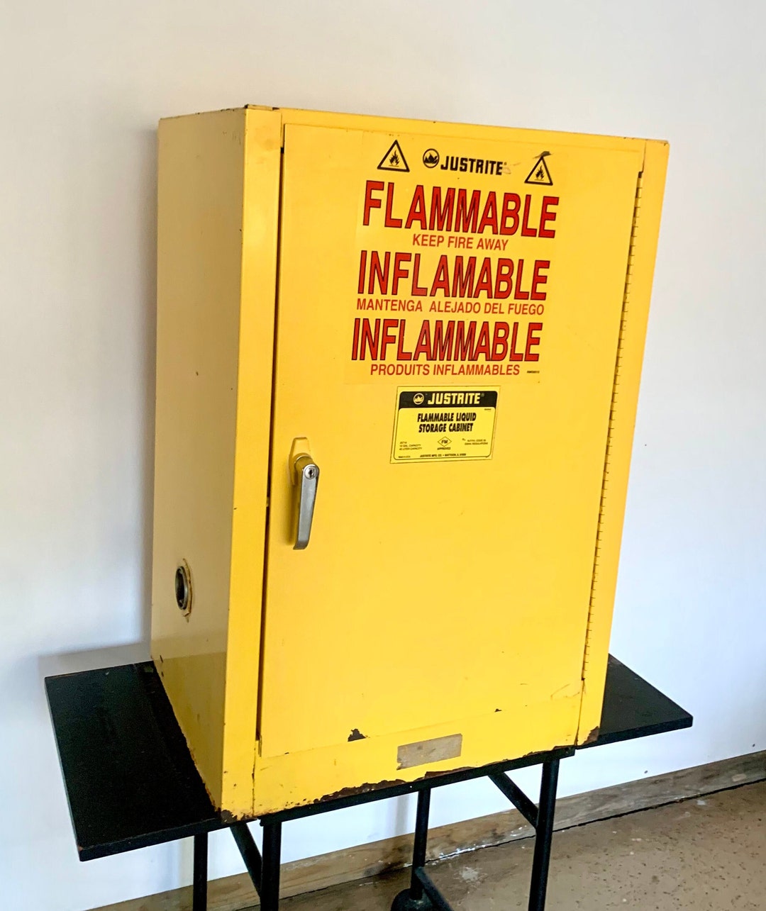 Vintage Yellow Justrite Flammable Cabinet | Yellow Industrial Chemical ...