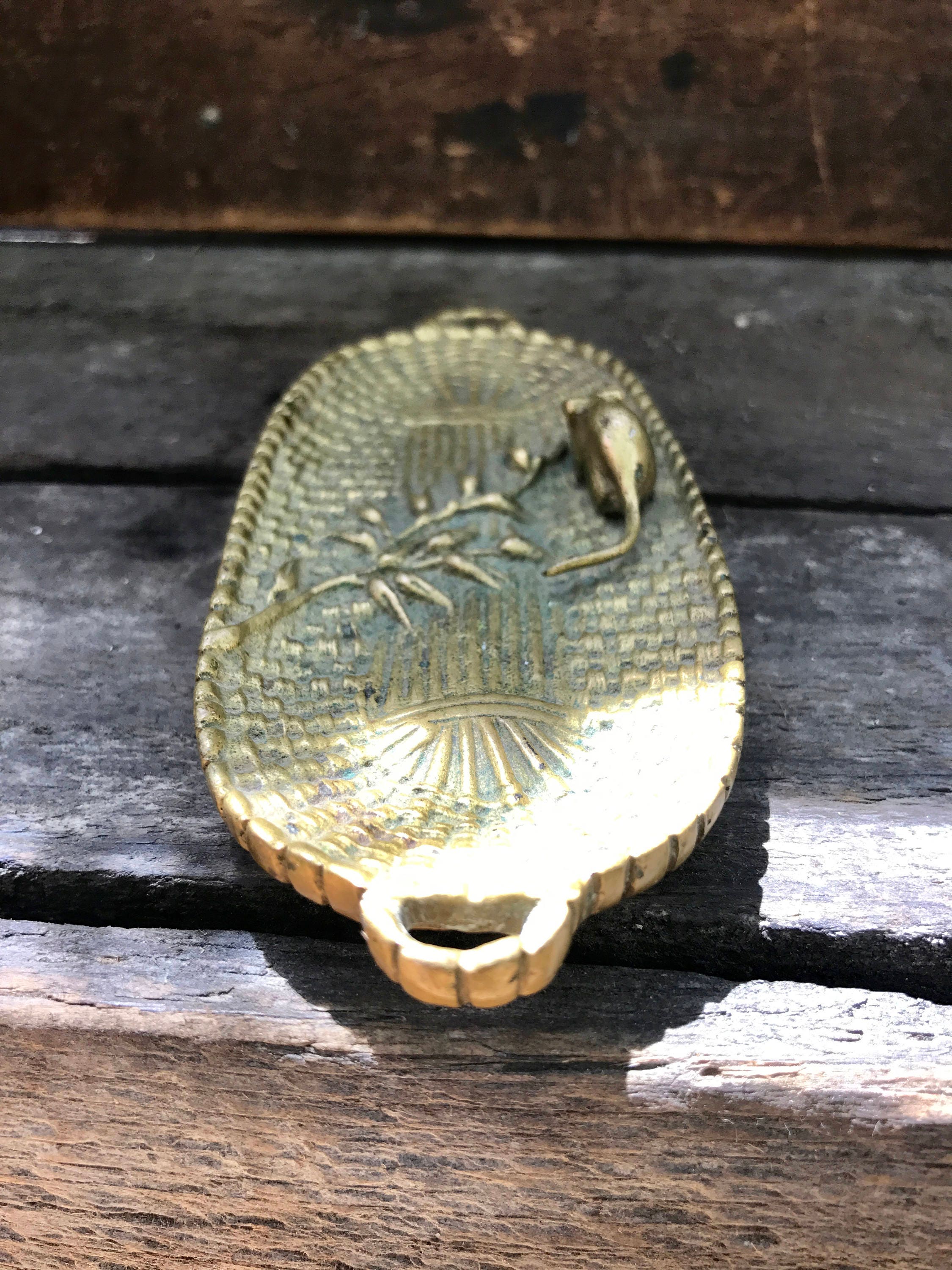 Antique Brass Basket Weave Pin Tray With Mouse Brass Trinket - Etsy