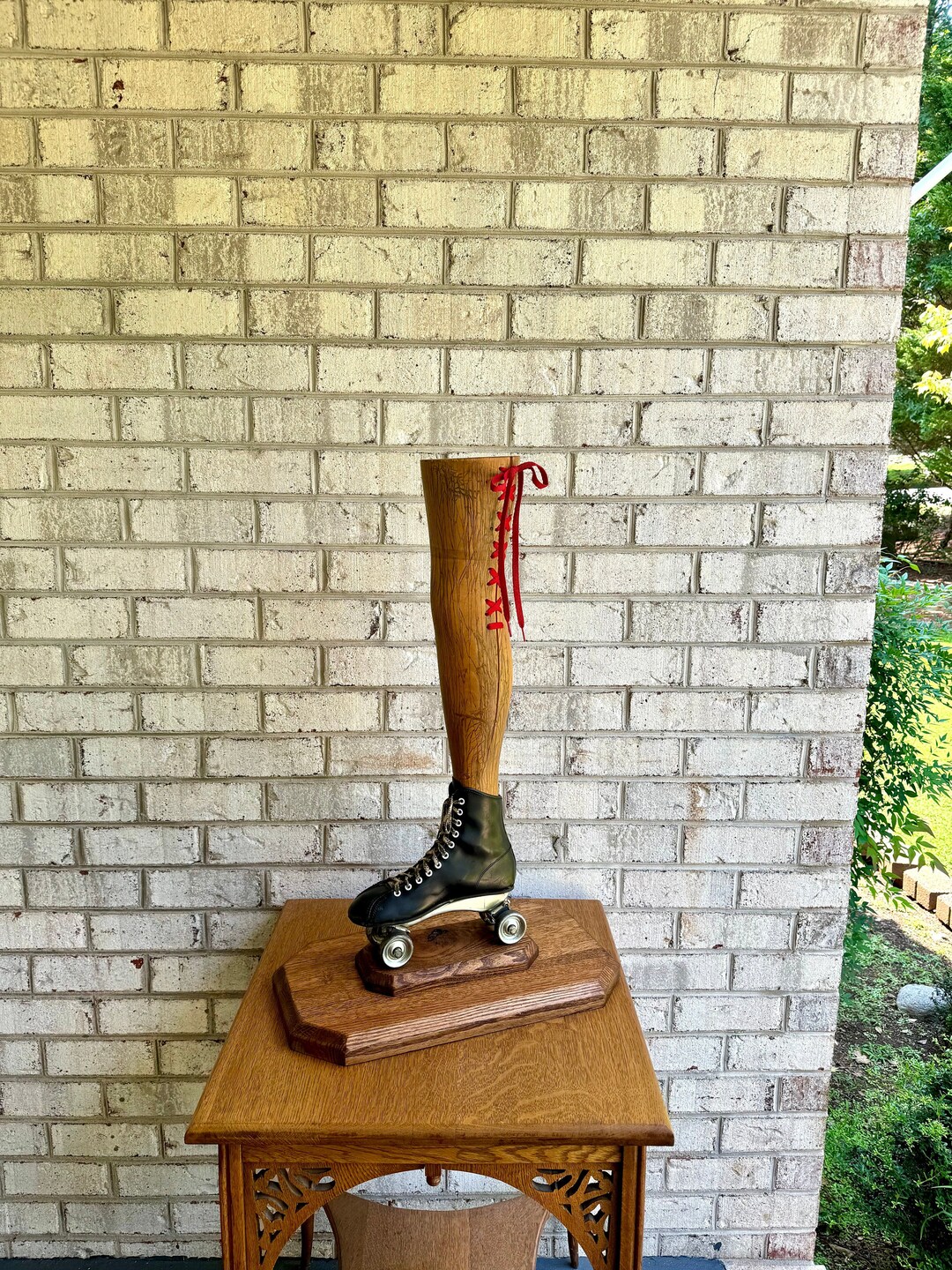 Vintage Wooden Leg and Roller Skate Sculpture | Roller Derby Leg Statue ...