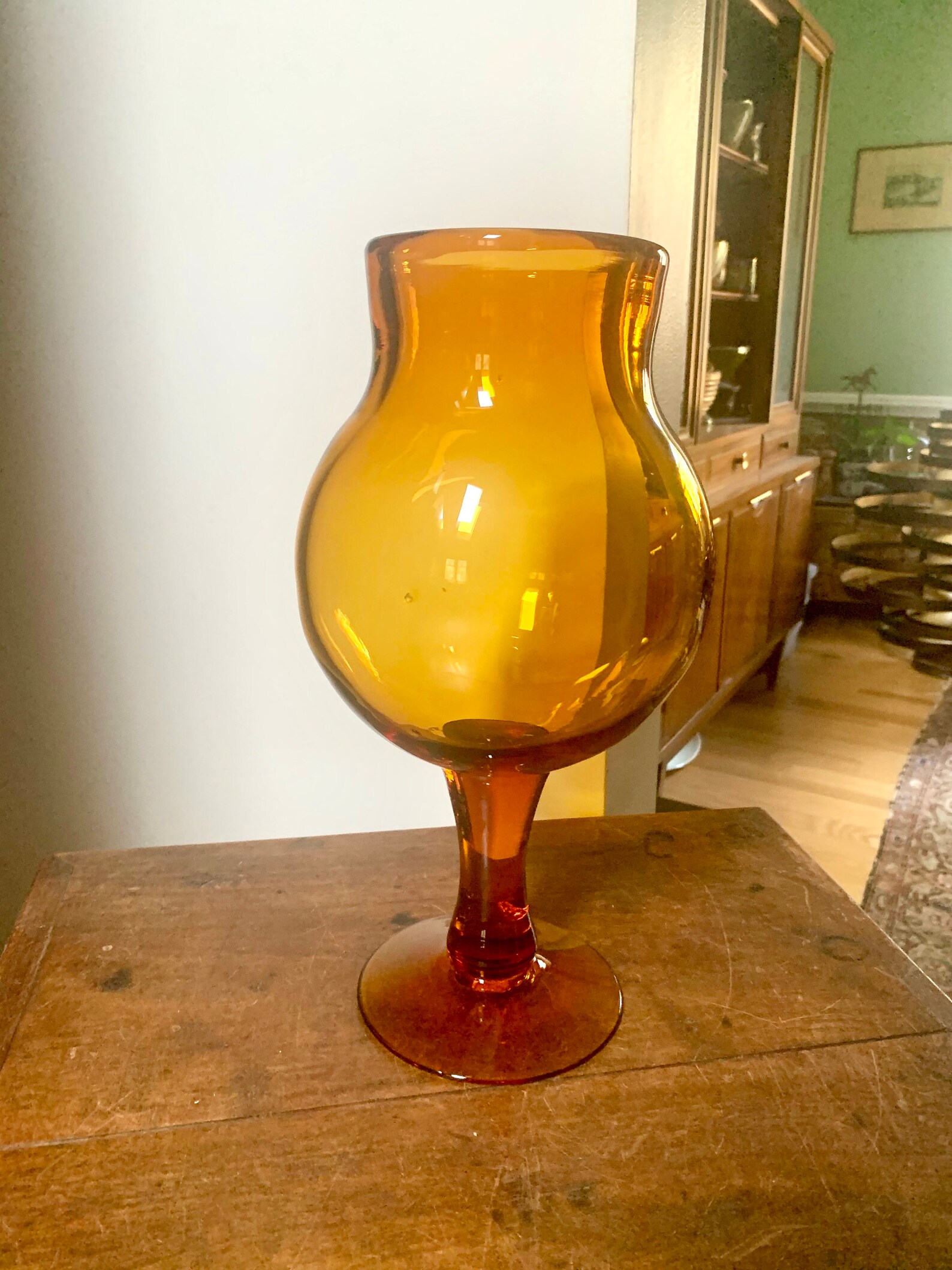 Vintage Large Amber Glass Vase Thick Blenko Glass Vase - Etsy
