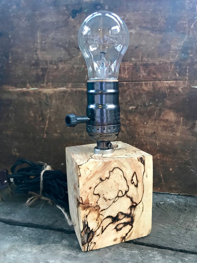 Simple Rustic Spalted Maple Desk Lamp Wood Block Lamp | Etsy