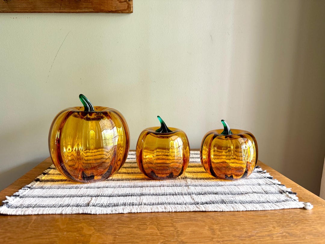 Vintage Set of Blenko Amber Pumpkin | Blenko Handblown Glass Pumpkins ...