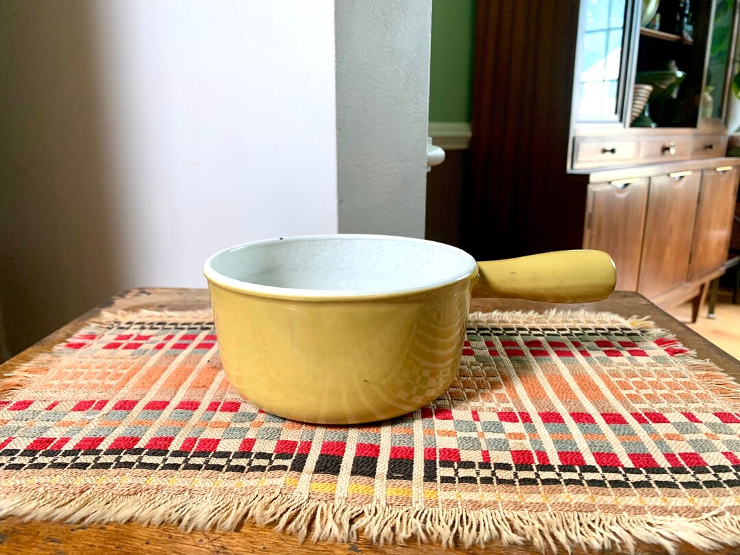 A Vintage Descoware Cast Iron Enamel Pot | Yellow Color Enamel Pot With ...