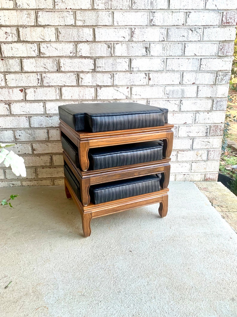 A Vintage Black Vinyl Foot Stool Black Vinyl Stool 3 - Etsy