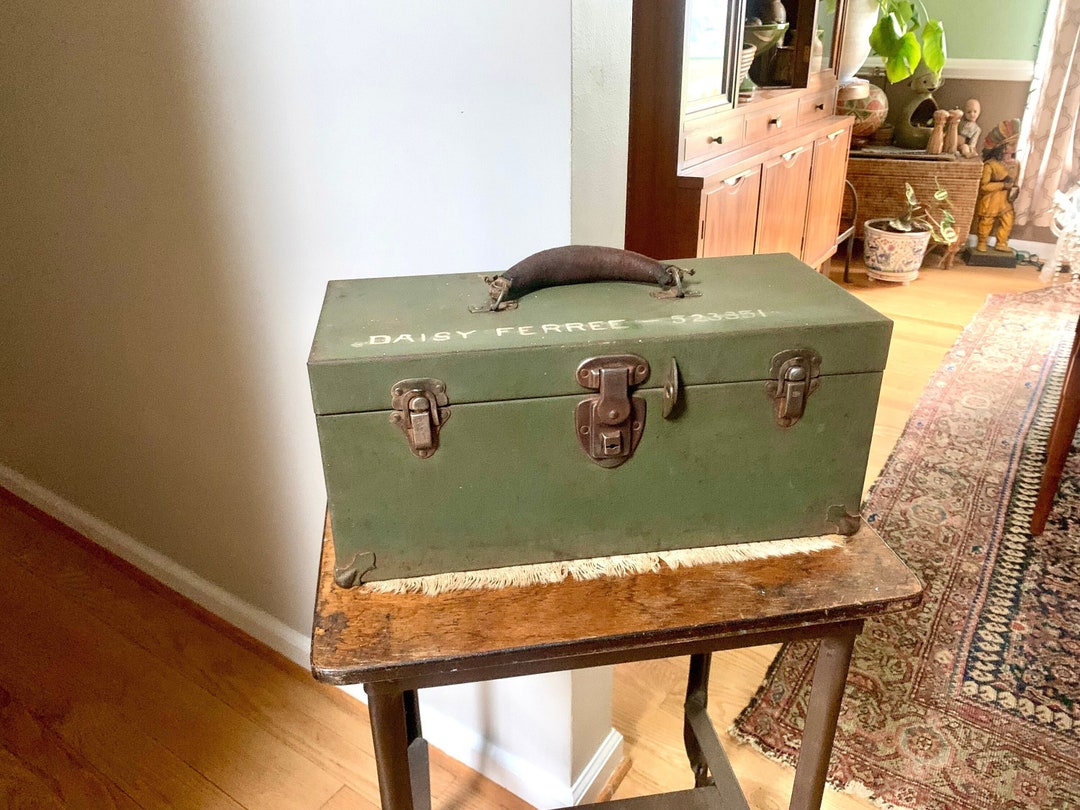 Vintage Army Green Tool Box Green Military Toolbox Rustic Storage Box ...