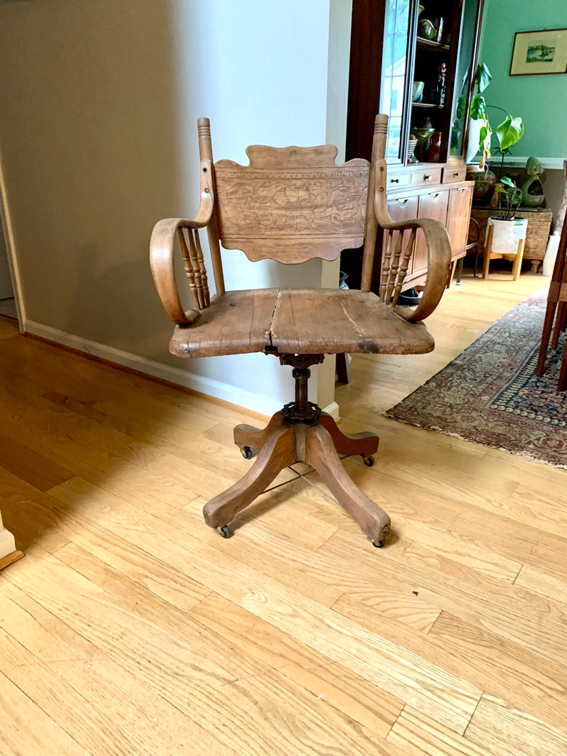 Rustic Solid Wood Desk Chair Primitive Wooden Swivel Chair - Etsy