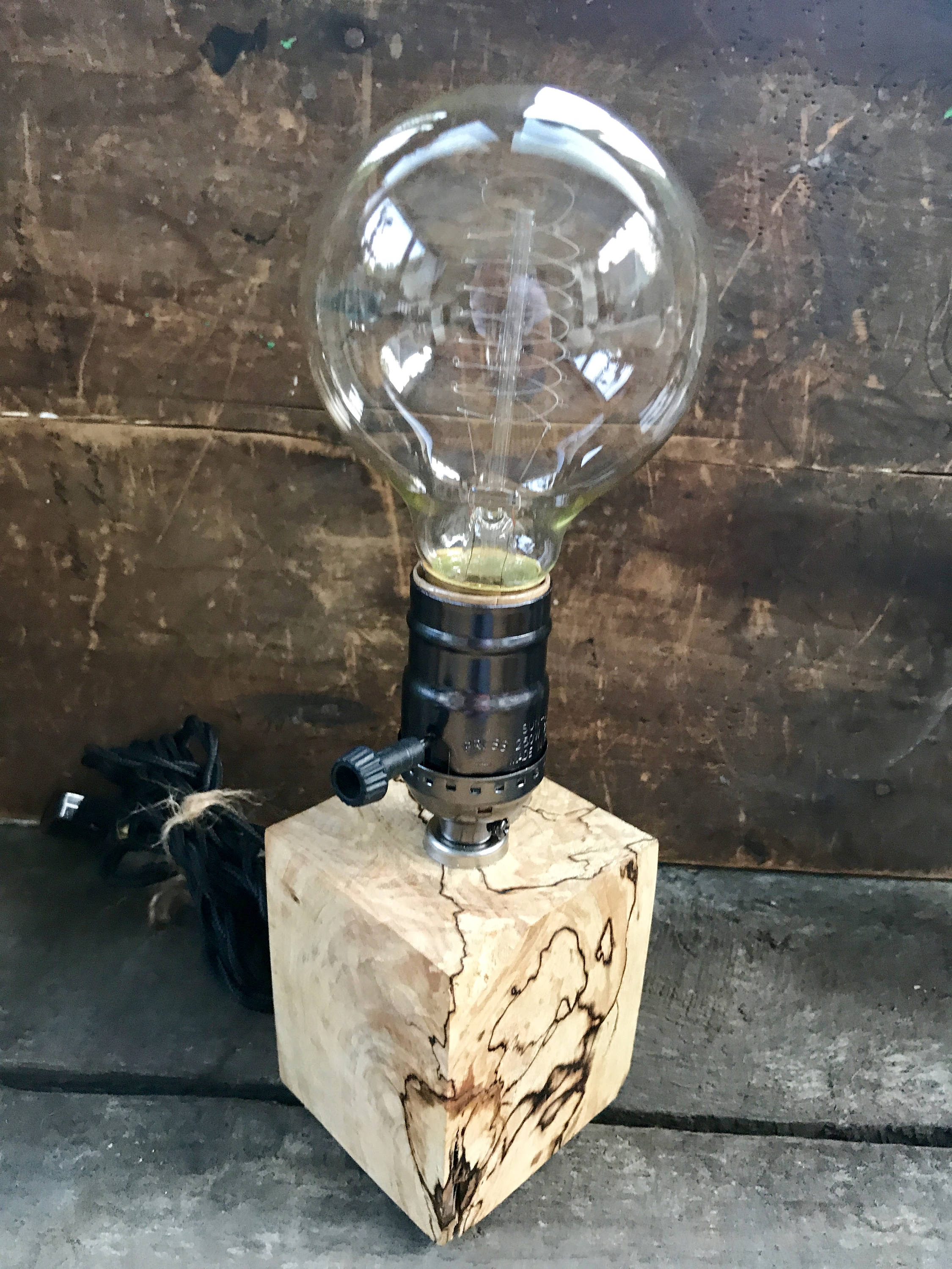 Simple Rustic Spalted Maple Desk Lamp Wood Block Lamp | Etsy