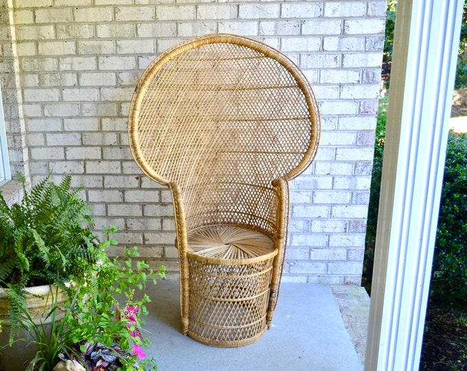 Large Vintage Wicker Peacock Chair | Fan Back Rattan Chair | Bohemian ...