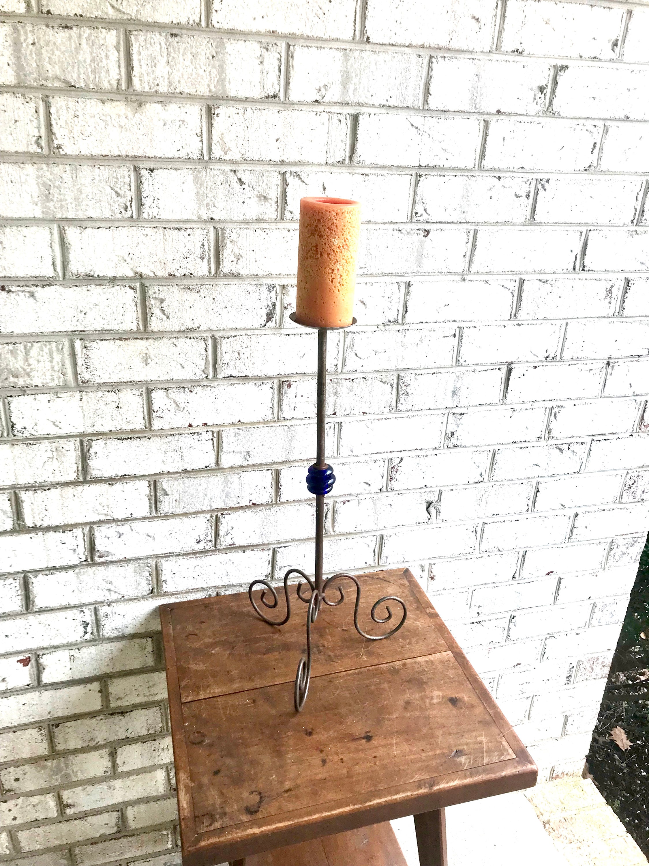 Vintage Iron Candle Stick Rod Iron Candle Holder With Blue - Etsy